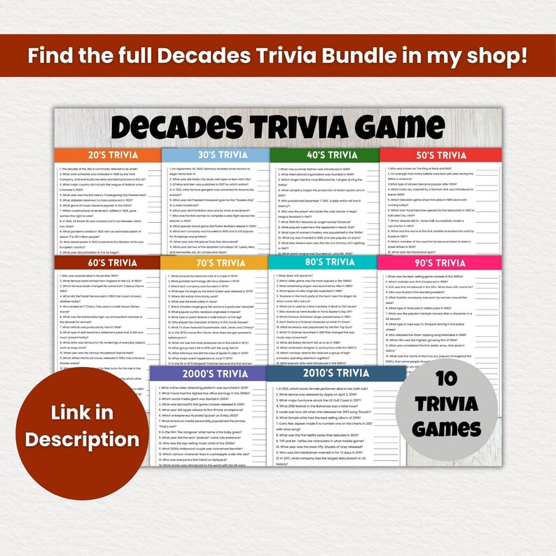 60s Trivia Game, 60s Theme Party Game, Decades Trivia, Team Building ...