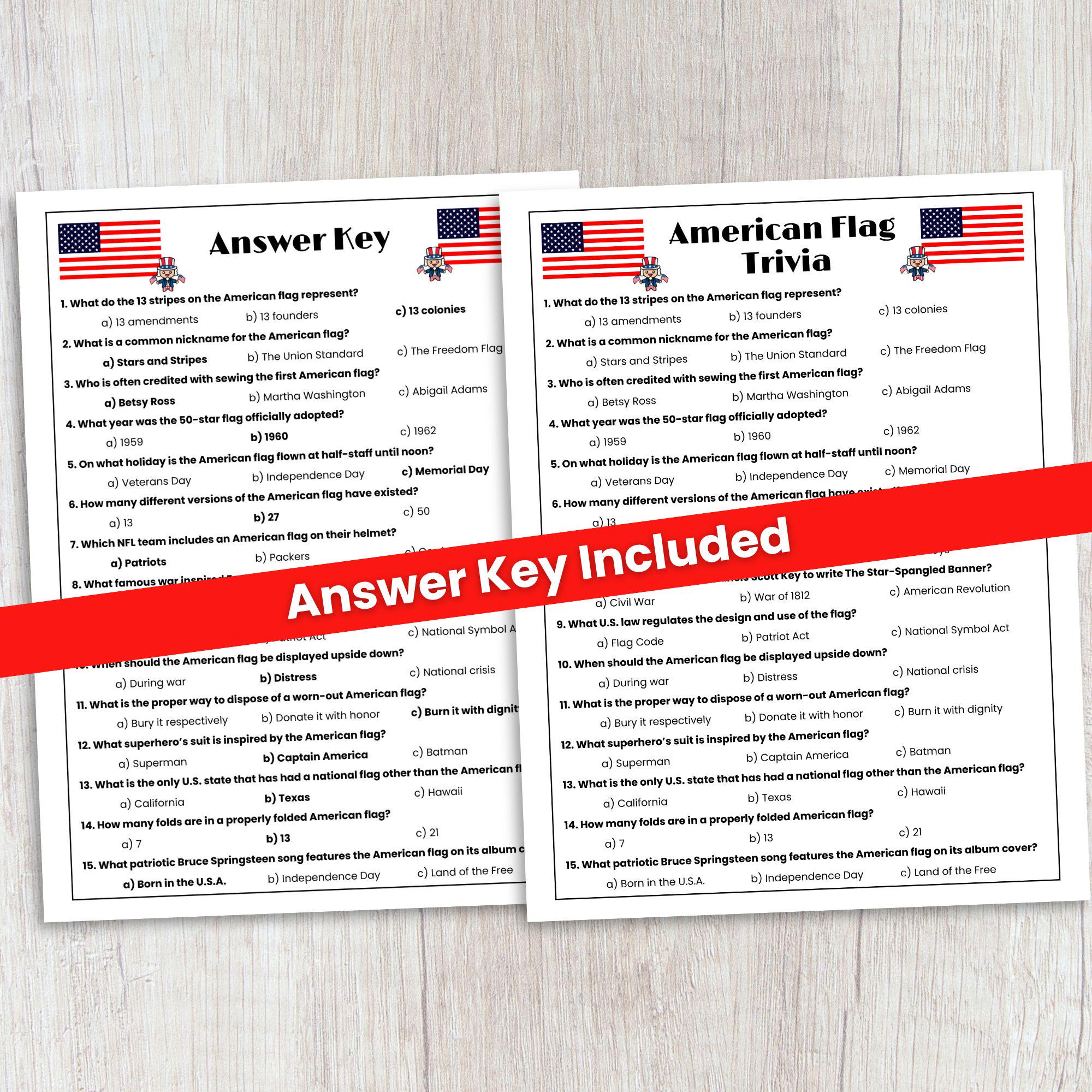 American Flag Trivia Game, USA Trivia, Patriotic Trivia, 4th of July ...