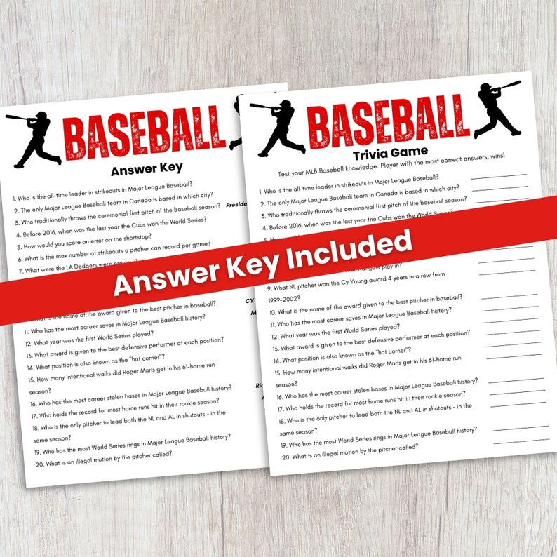 Baseball Trivia Game, Baseball Printable Game, Sports Trivia, Baseball ...