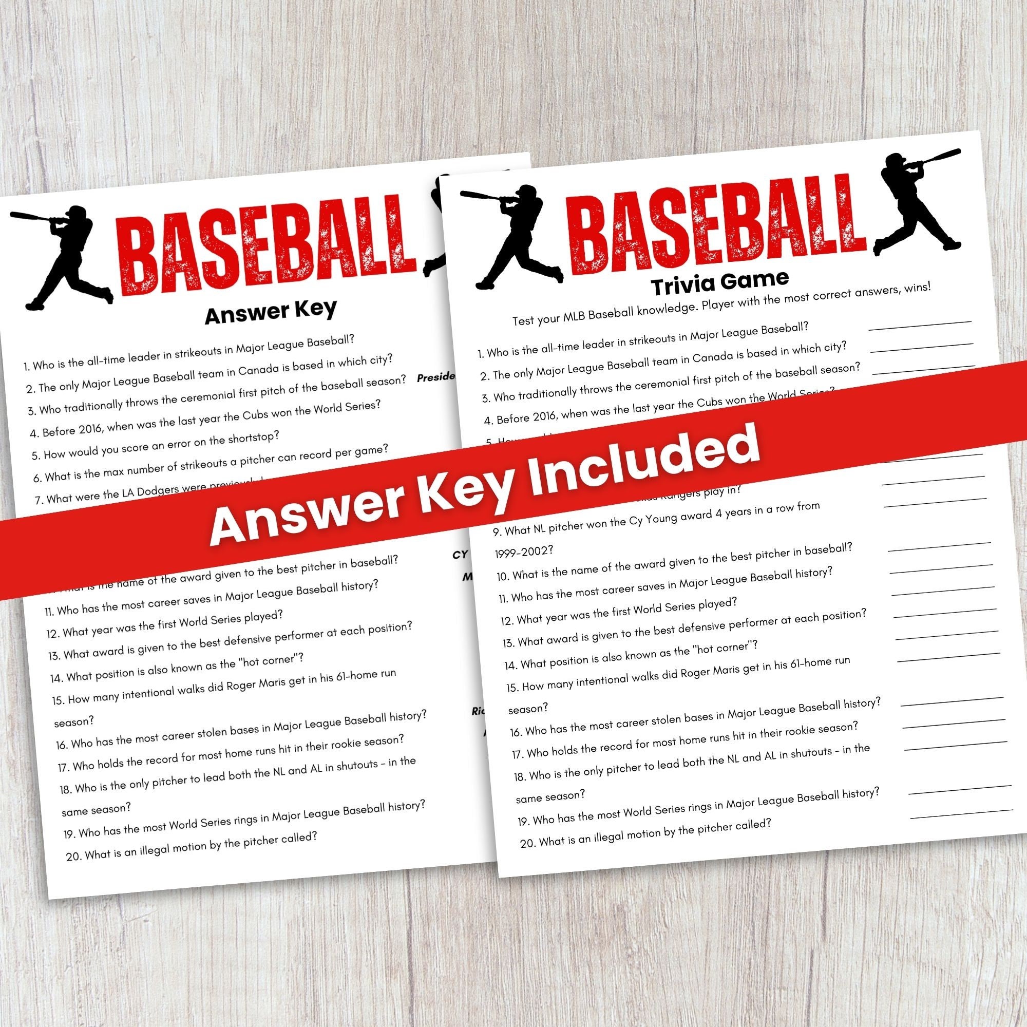 Baseball Trivia Game, Baseball Printable Game, Sports Trivia, Baseball ...