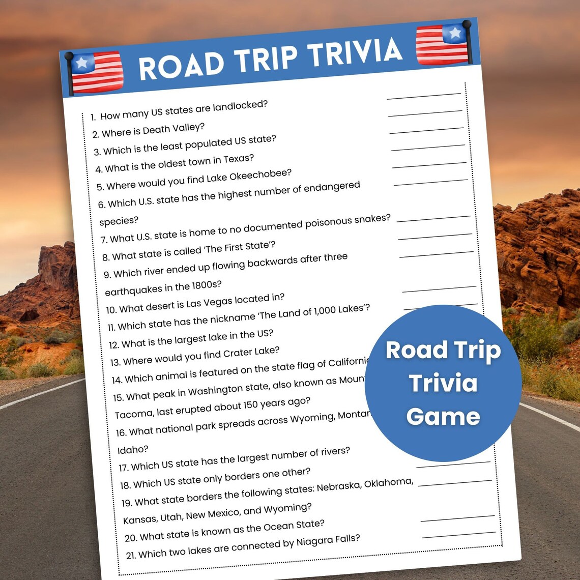 Road Trip Trivia Game, Printable Road Trip Game for Families and Adults ...