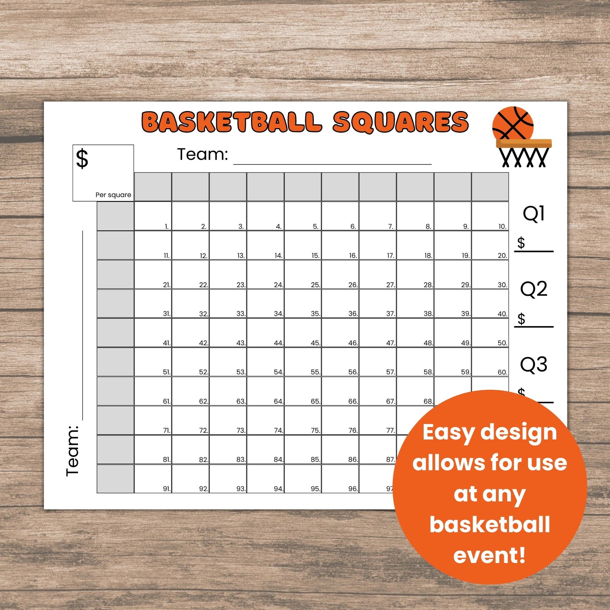 Basketball Squares Game Printable, Basketball Fundraiser, Basketball ...