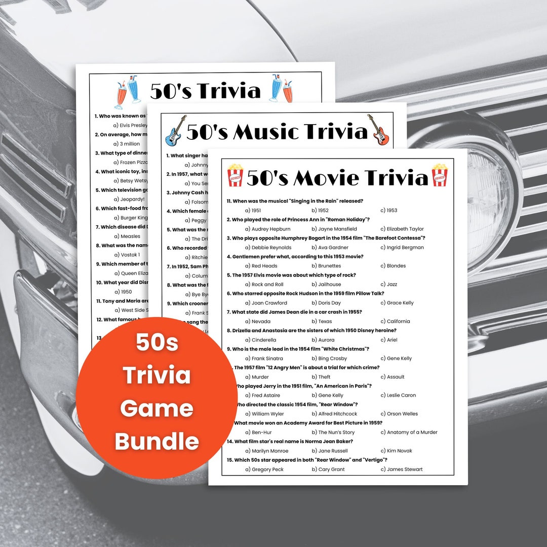 50s Trivia Game Bundle, 50s Theme Party Game, Decades Trivia, Team ...