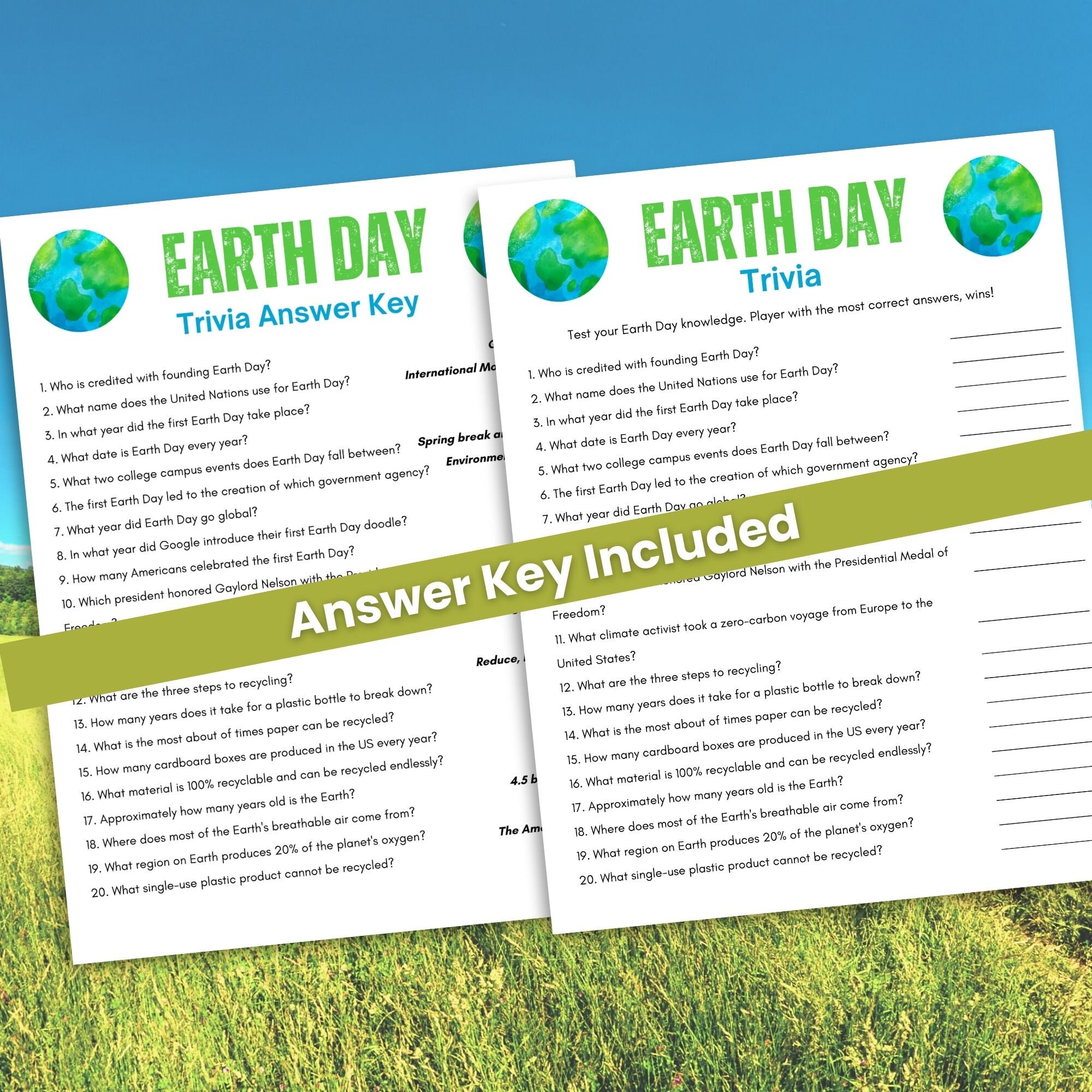 Earth Day Trivia Printable for Teens and Adults, Earth Day Fill in the ...