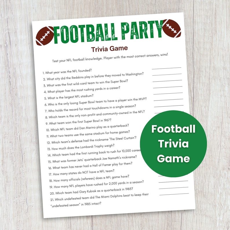 Football Trivia Game, Football Party Game, Trivia Game for Kids and ...