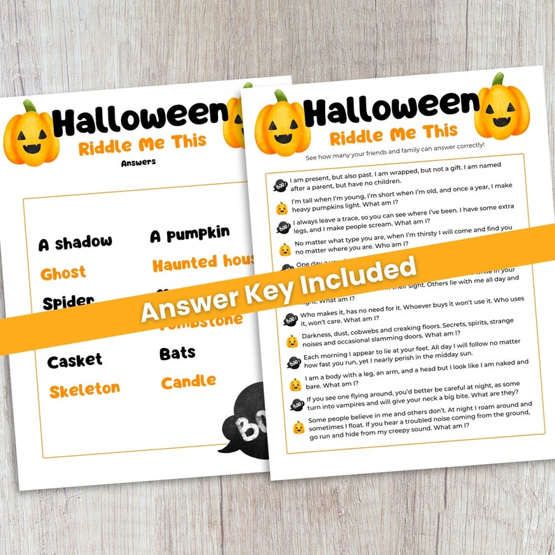 Halloween Riddle Me This Game Printable, Halloween Party Game for Kids ...