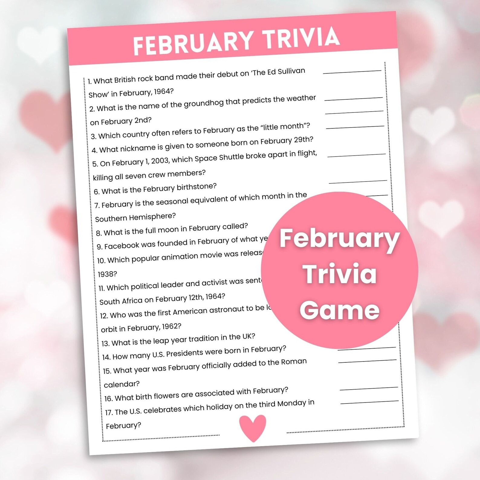 February Trivia Game, Holiday Trivia Game, Trivia Questions, Trivia ...