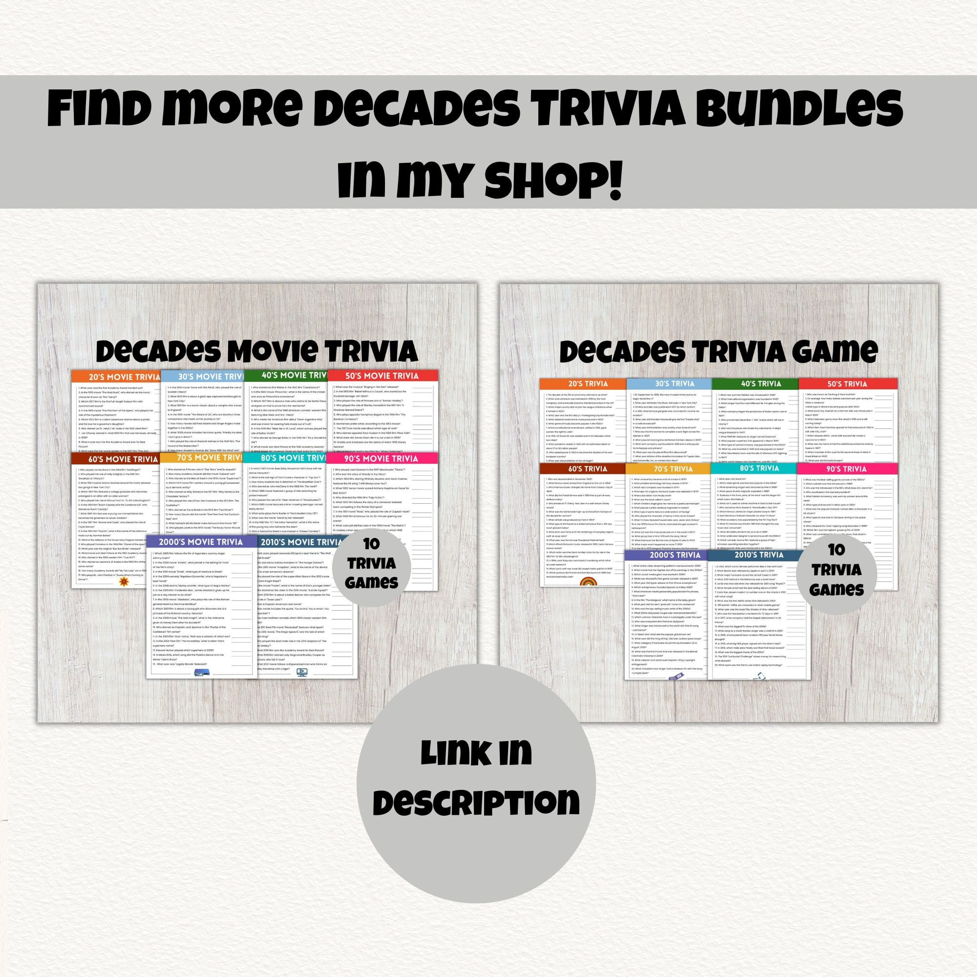 Music Trivia Game, Decades Trivia Game, Decades Party Game, 90s Trivia ...