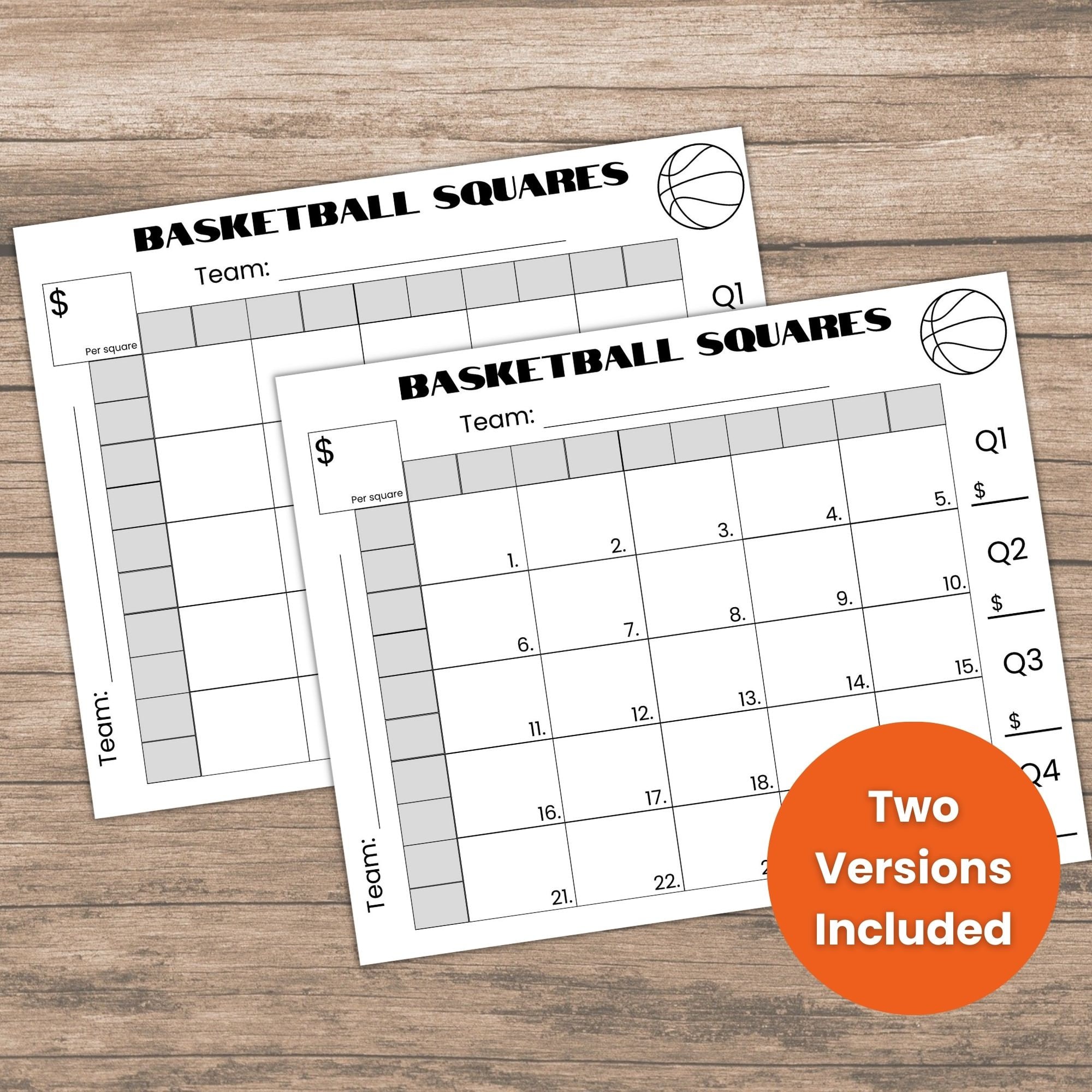 Basketball Squares Game, 25 Squares Game, Basketball Fundraiser ...