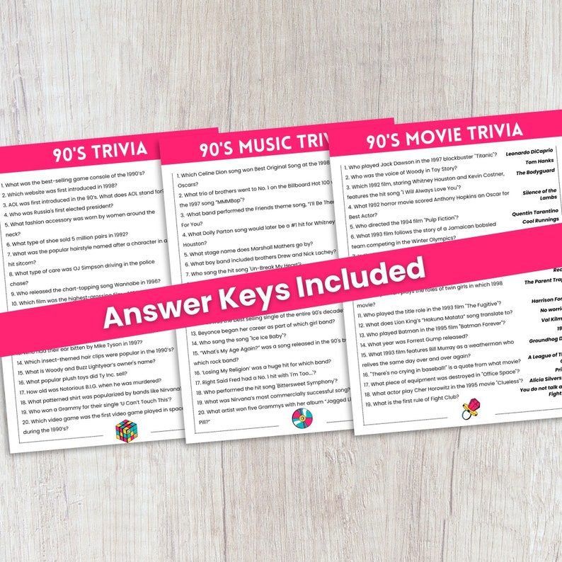 90s Trivia Game Bundle, 90s Music Trivia, 90s Movie Trivia, 90s Party ...