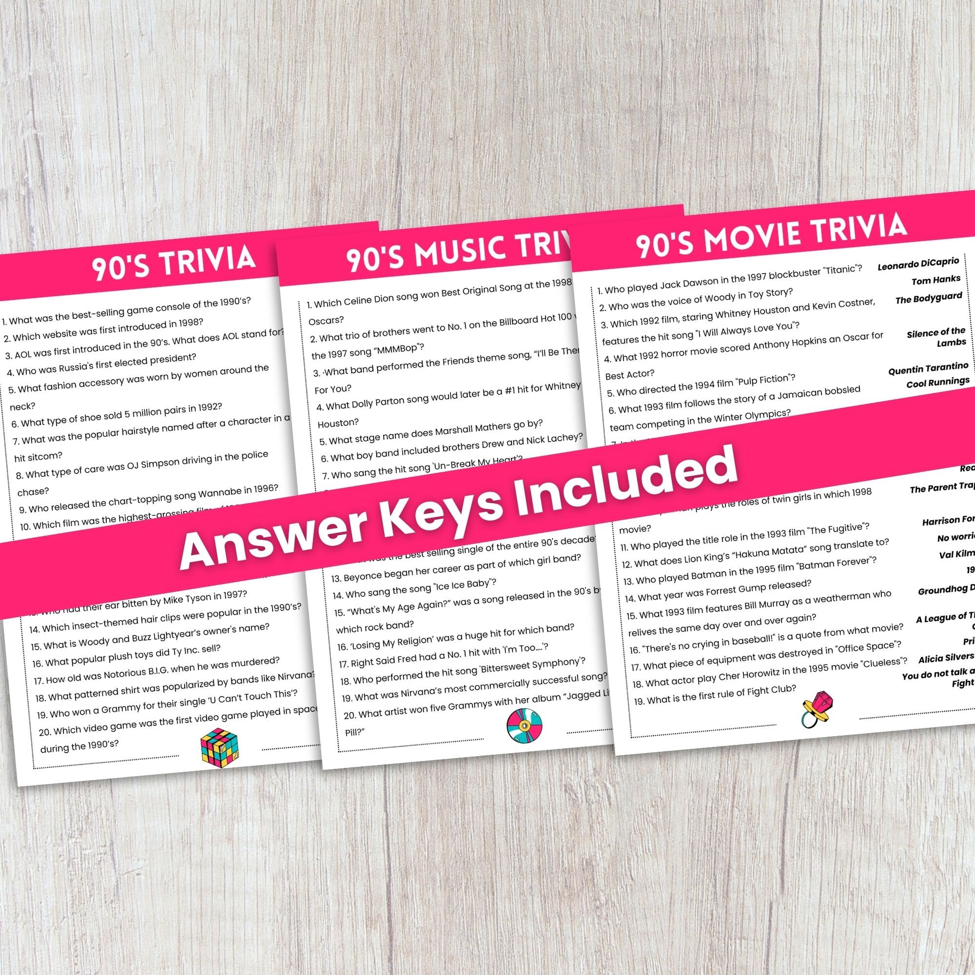 90s Trivia Game Bundle, 90s Music Trivia, 90s Movie Trivia, 90s Party ...
