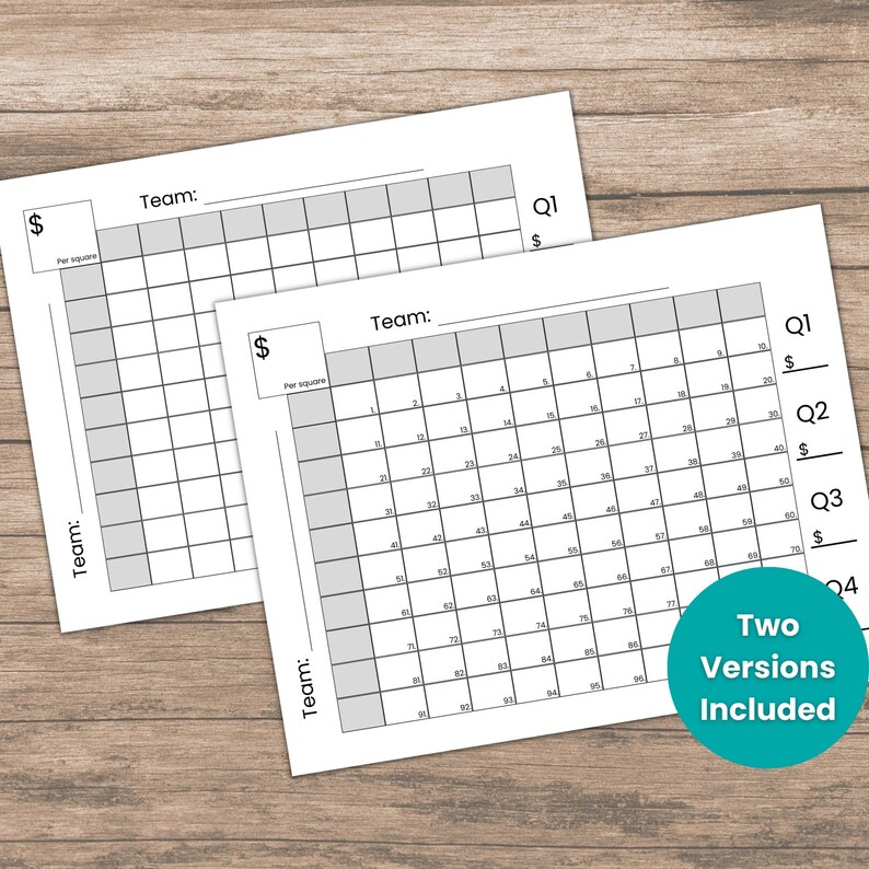 100 Squares Game Blank Template for Fundraisers, Sports Games and ...