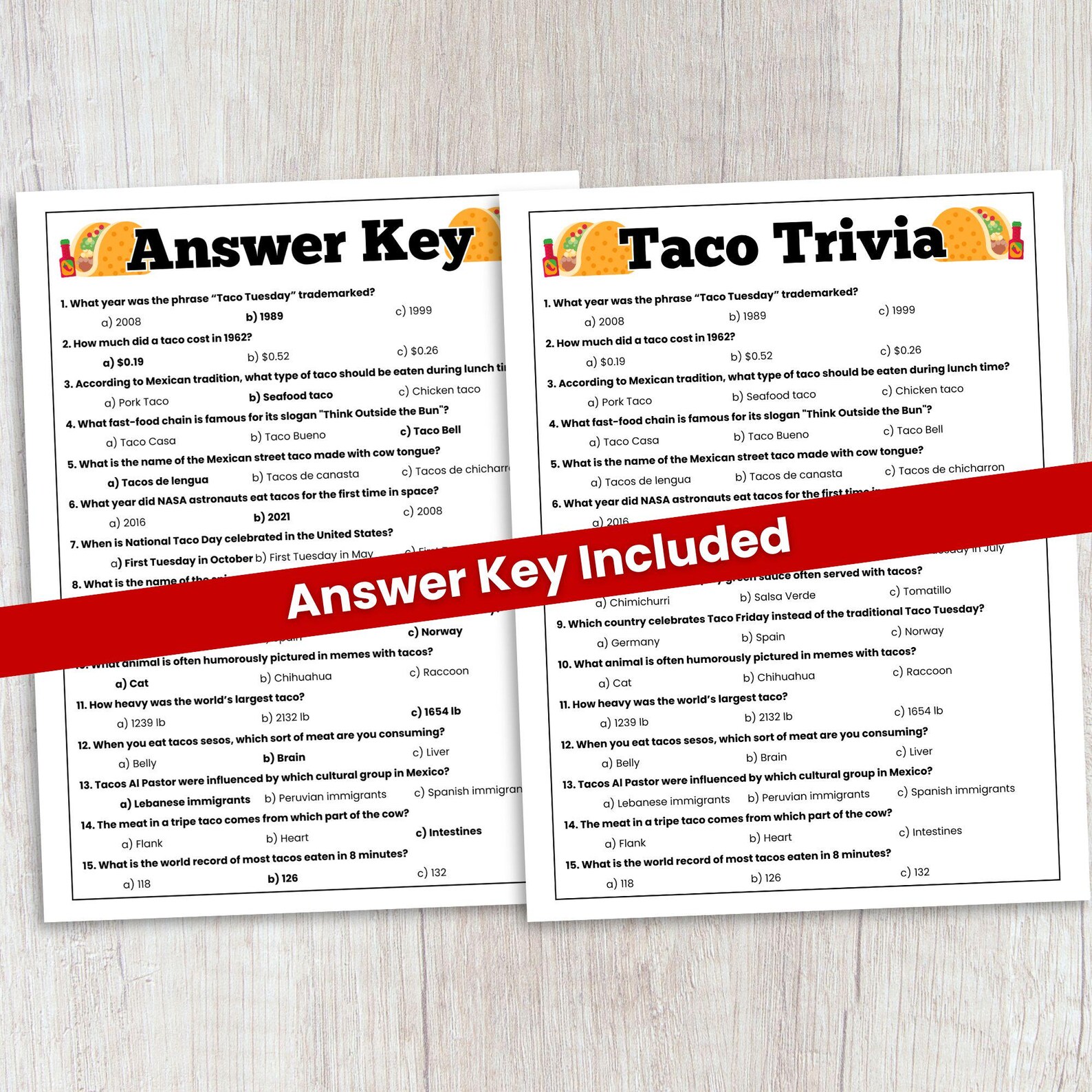 Taco Trivia Game, Fiesta Taco Trivia, Taco Party Game, Food Trivia ...