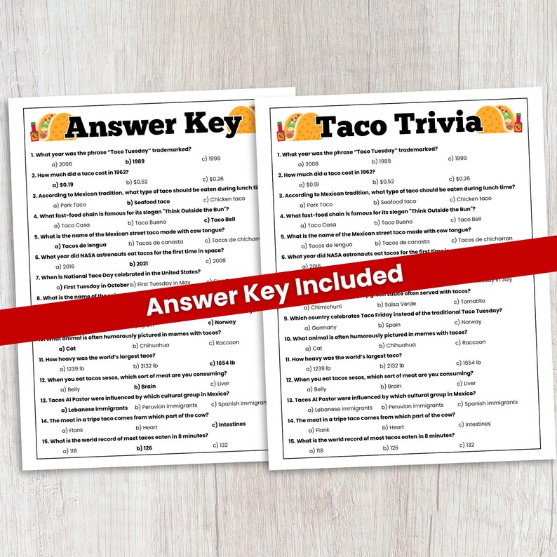 Taco Trivia Game, Fiesta Taco Trivia, Taco Party Game, Food Trivia ...