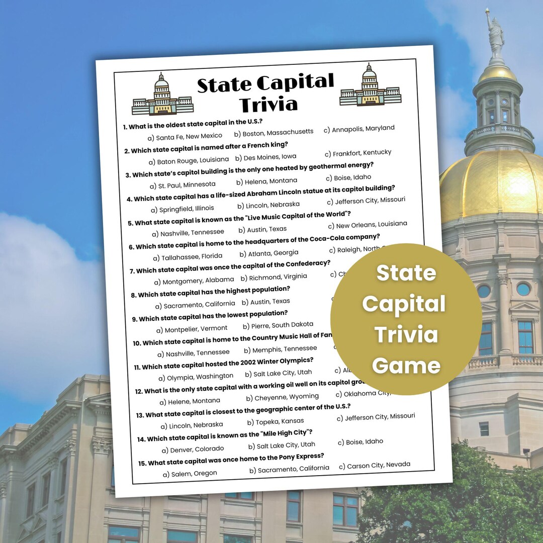 State Capital Trivia Game, USA Trivia, Patriotic Games, Us History ...