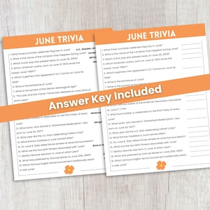 June Trivia Game, Summer Trivia, Trivia Night, Trivia Game for Kids and ...