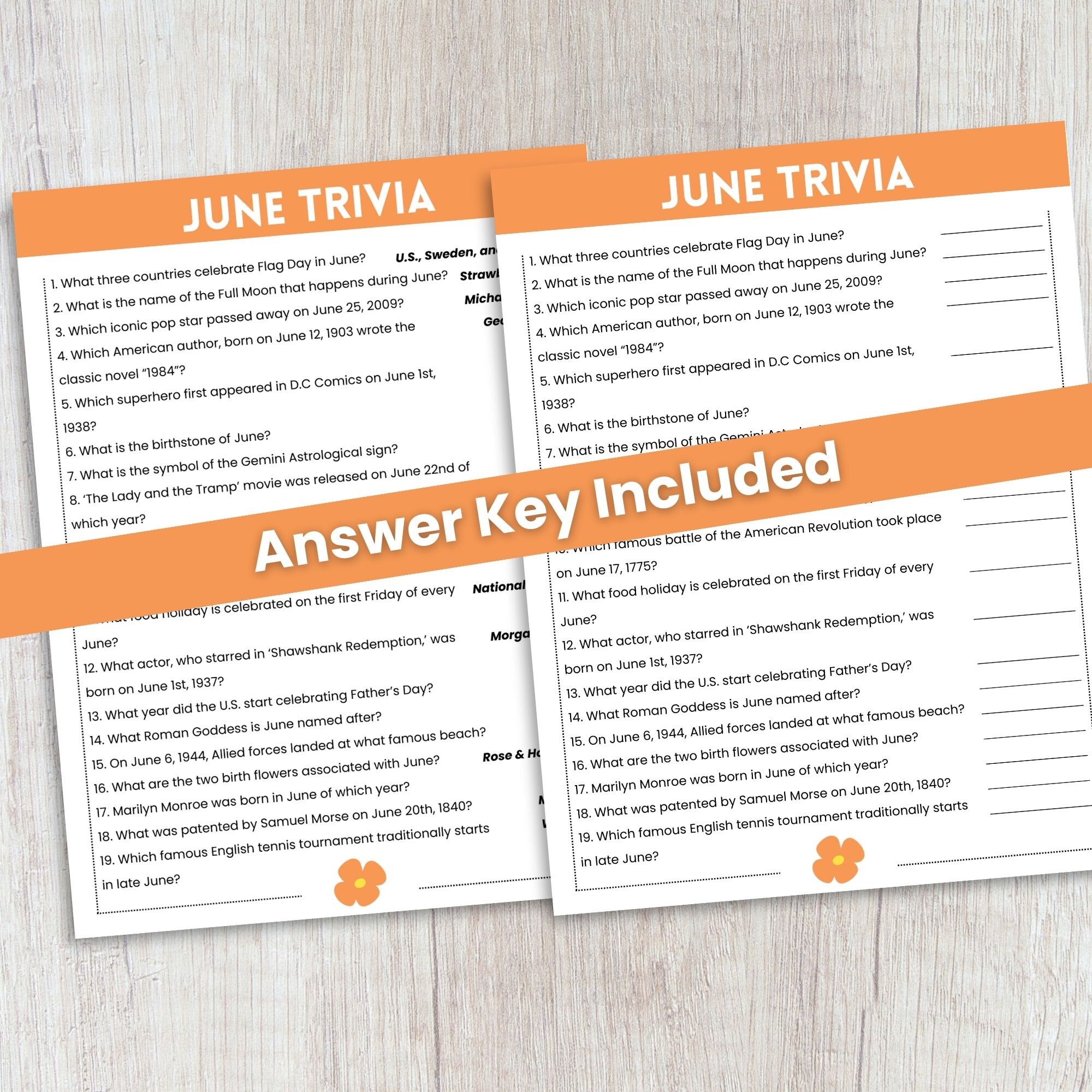 June Trivia Game, Summer Trivia, Trivia Night, Trivia Game for Kids and ...