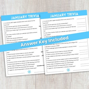 January Trivia Game, Holiday Trivia Game, January Games, Trivia ...