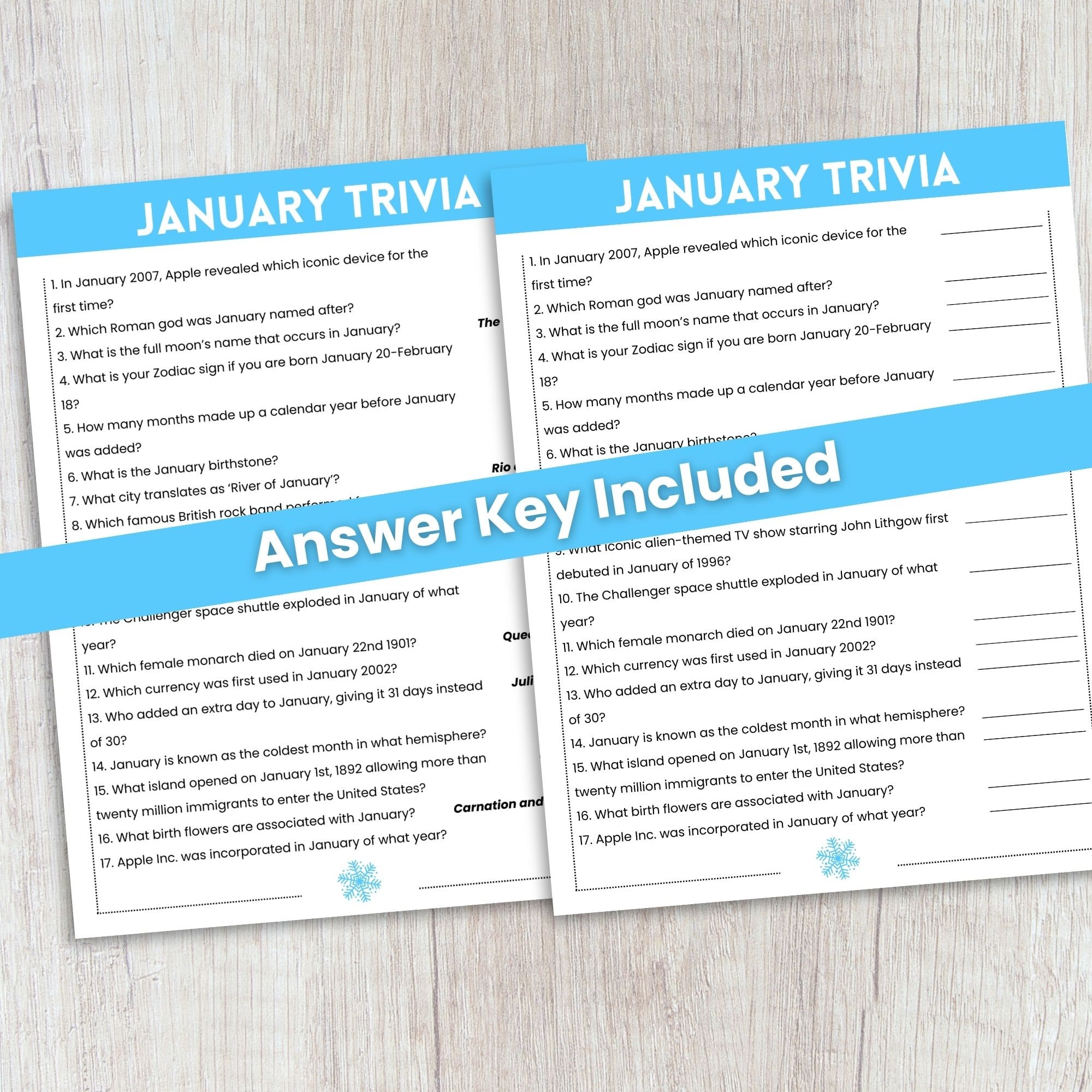 January Trivia Game, Holiday Trivia Game, January Games, Trivia ...