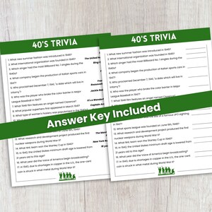 40s Trivia Game, 40s Theme Party Game, Decades Trivia, Patriotic Games ...