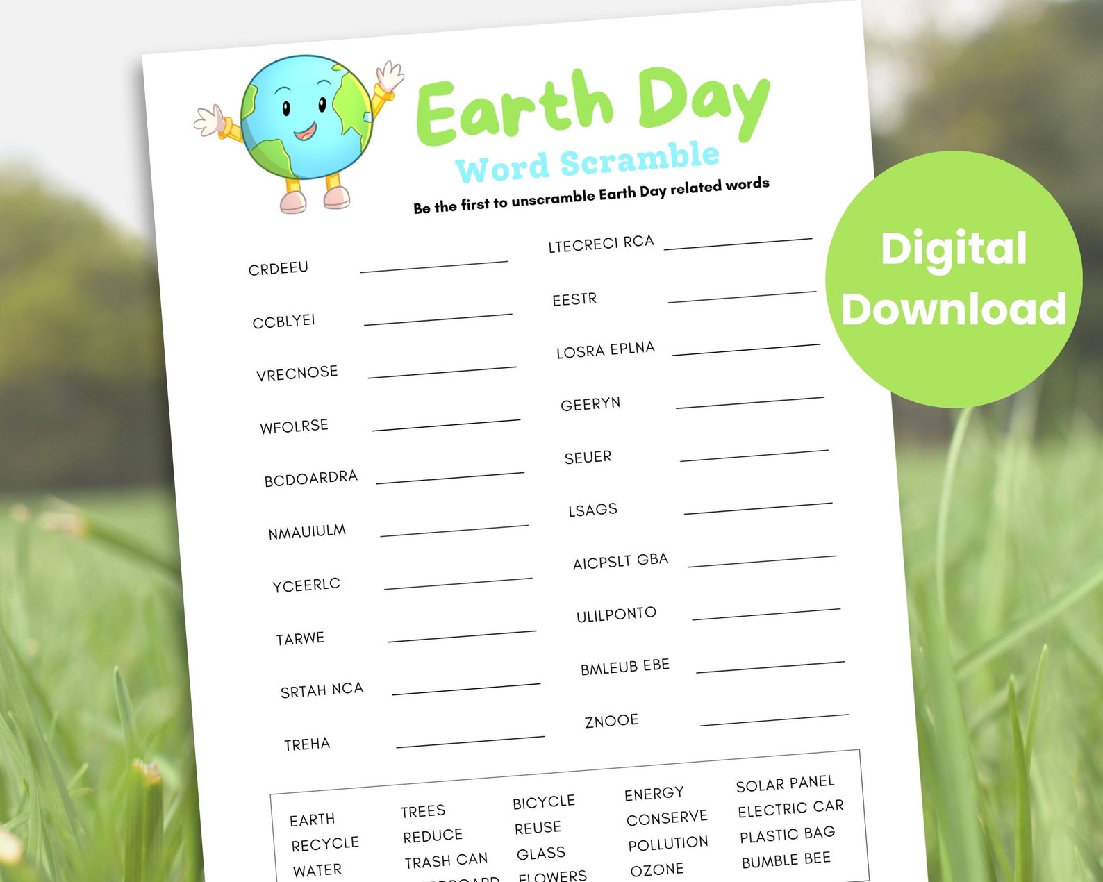 Earth Day Word Scramble Game, Earth Day Printable Game for Kids and ...