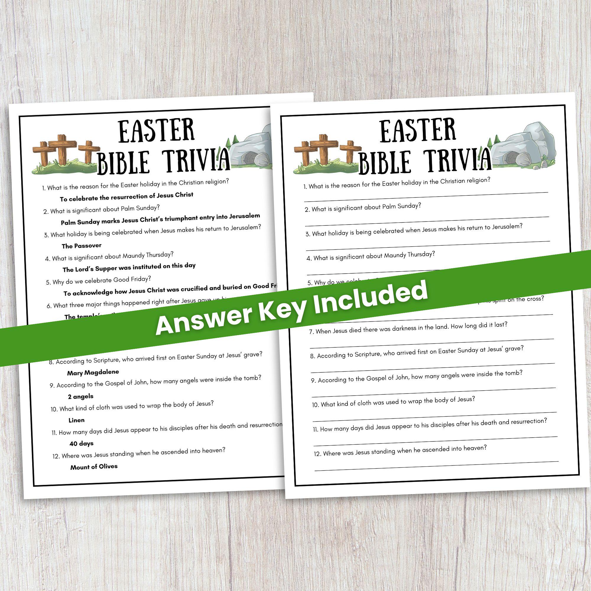 Easter Bible Trivia Game, Holy Week Printable, Easter Sunday School ...