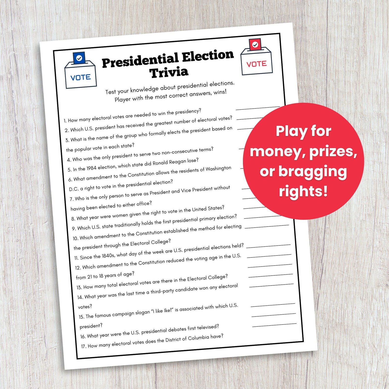 Presidential Election Trivia Game, 2024 Election, US Presidential ...