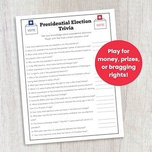Presidential Election Trivia Game, 2024 Election, US Presidential ...
