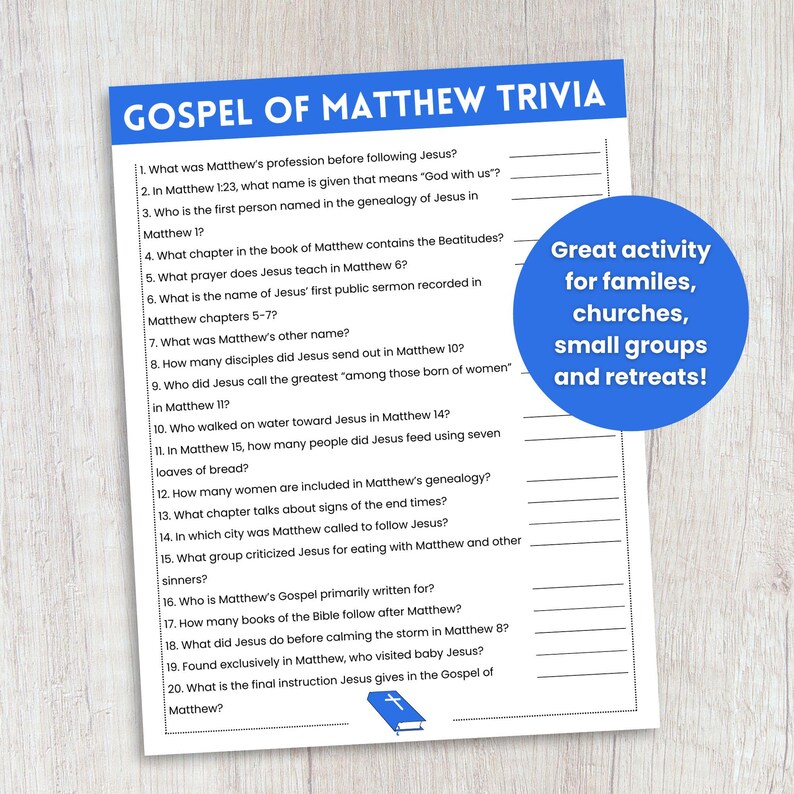 Gospel of Matthew Bible Trivia Game, Church Games, Womens Ministry ...