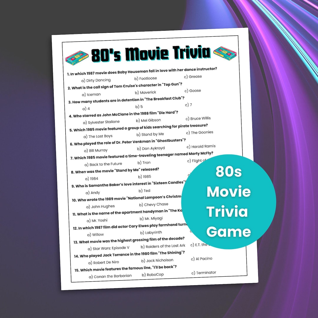 80s Movie Trivia Game, 80s Themed Party Game, Decades Trivia, Family ...
