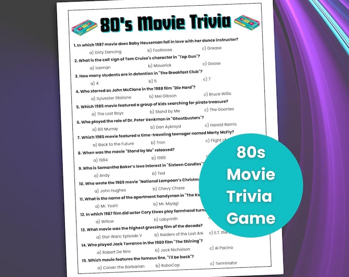 80s Movie Trivia Game, 80s Themed Party Game, Decades Trivia, Family ...