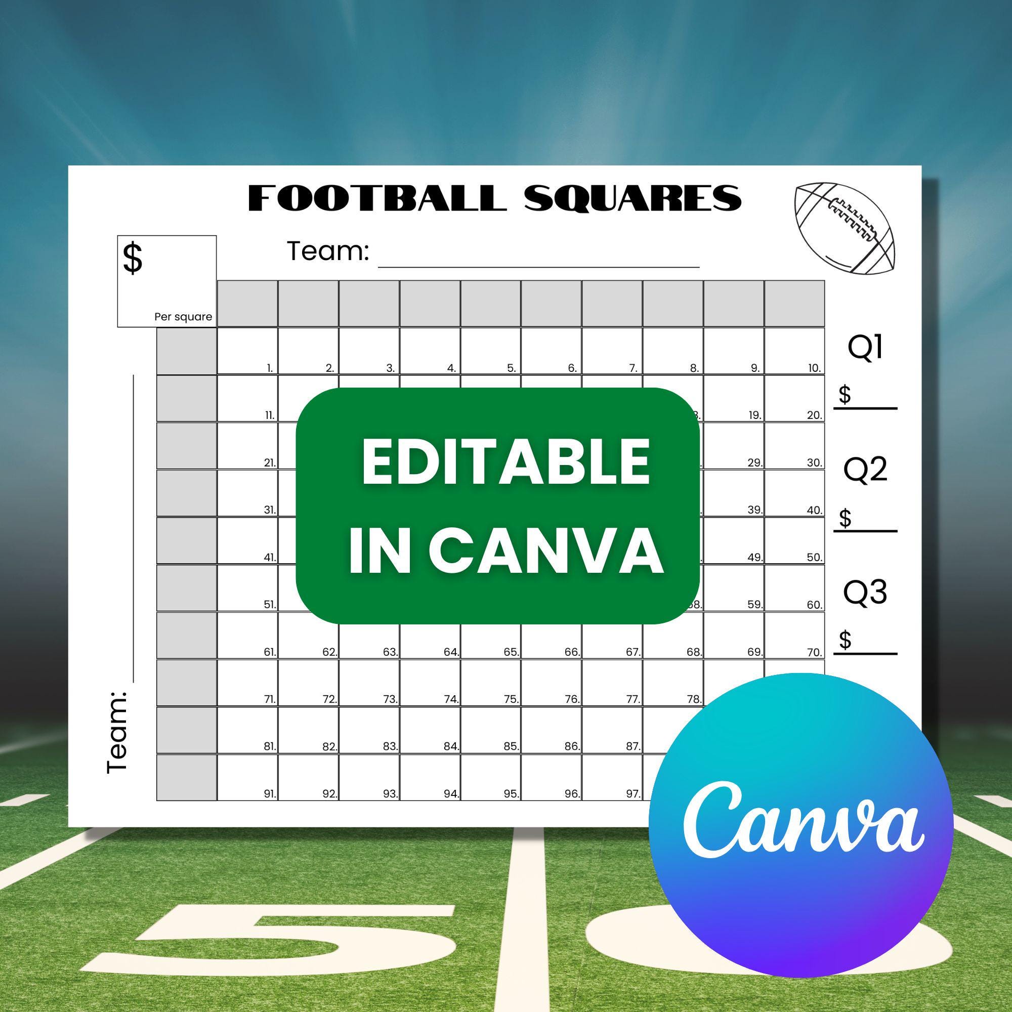 Canva Editable Football Squares Game Template, Football Fundraiser ...