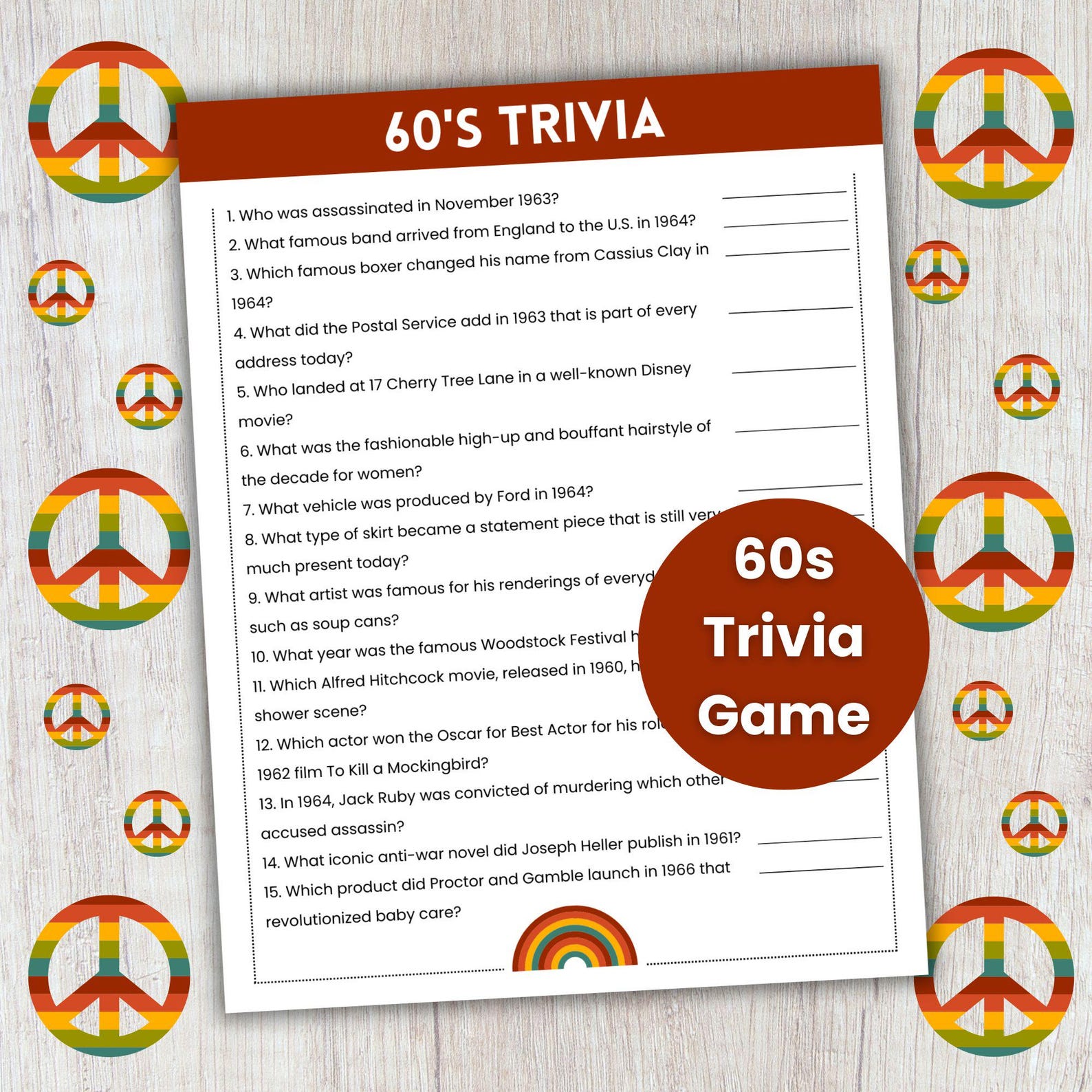 60s Trivia Game, 60s Theme Party Game, Decades Trivia, Team Building ...