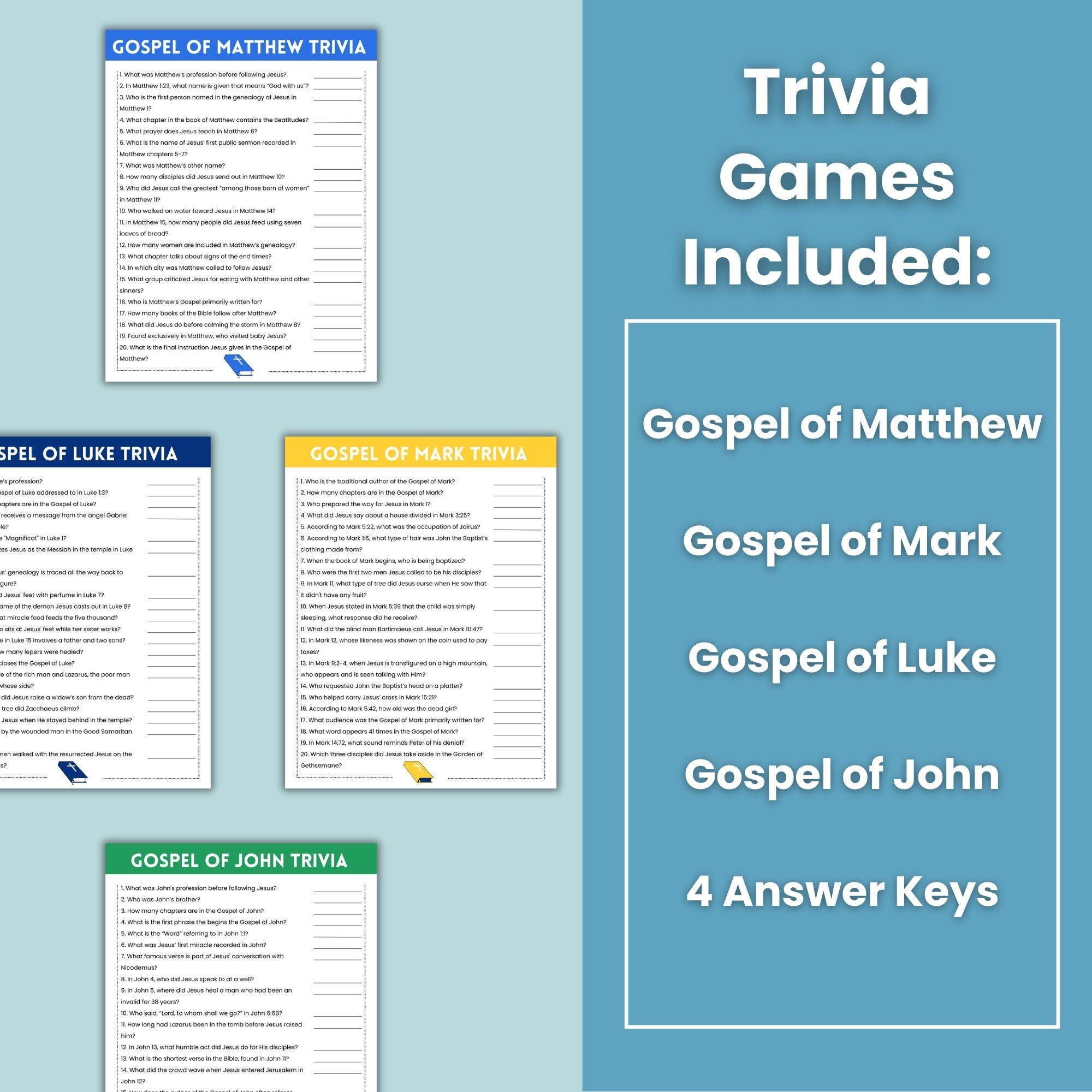 The Gospels Bible Trivia Game Bundle, Church Games, Bible Quiz, Bible ...