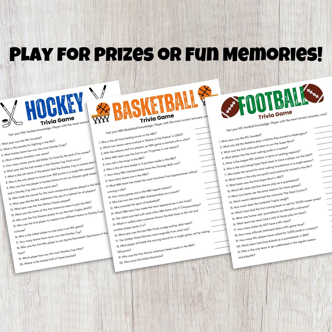Sports Trivia Game Bundle, Football Trivia, Baseball Trivia, Basketball ...