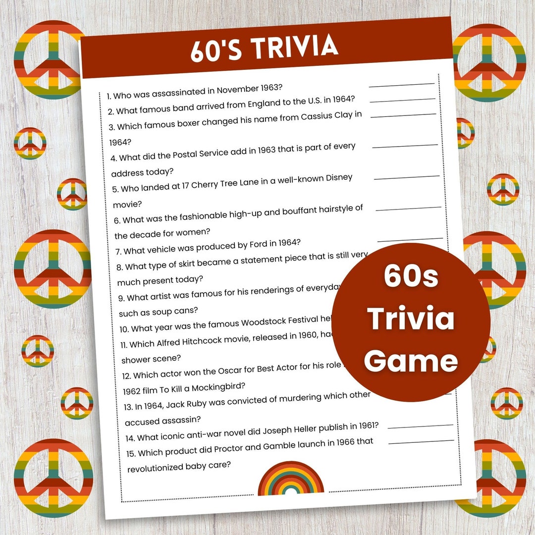 60s Trivia Game, 60s Theme Party Game, Decades Trivia, Team Building ...