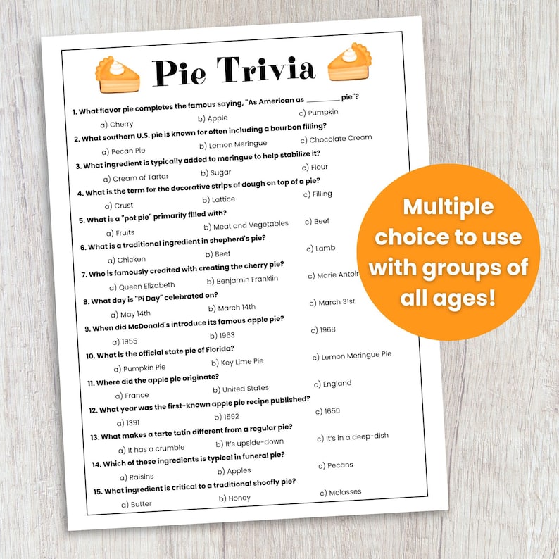 Pie Trivia Game, Pie Day Trivia, Pi Day Games, Thanksgiving Game ...