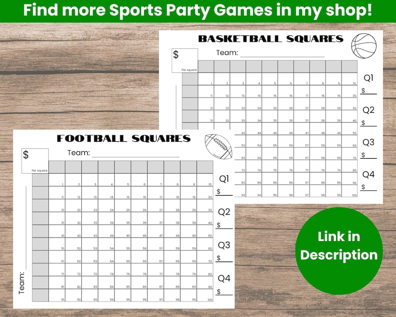 50 Squares Football Squares Game Printable Football - Etsy