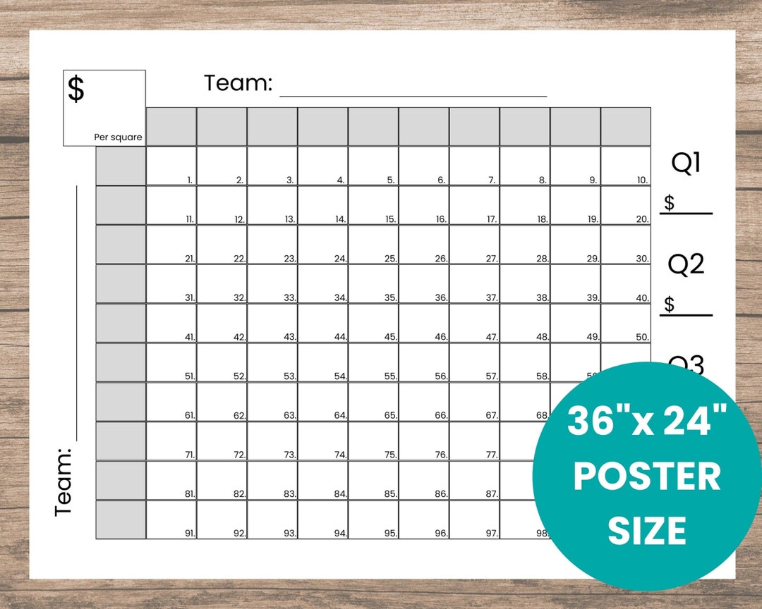 100 Squares Game Printable Poster Size 36x24 Inches Good for - Etsy