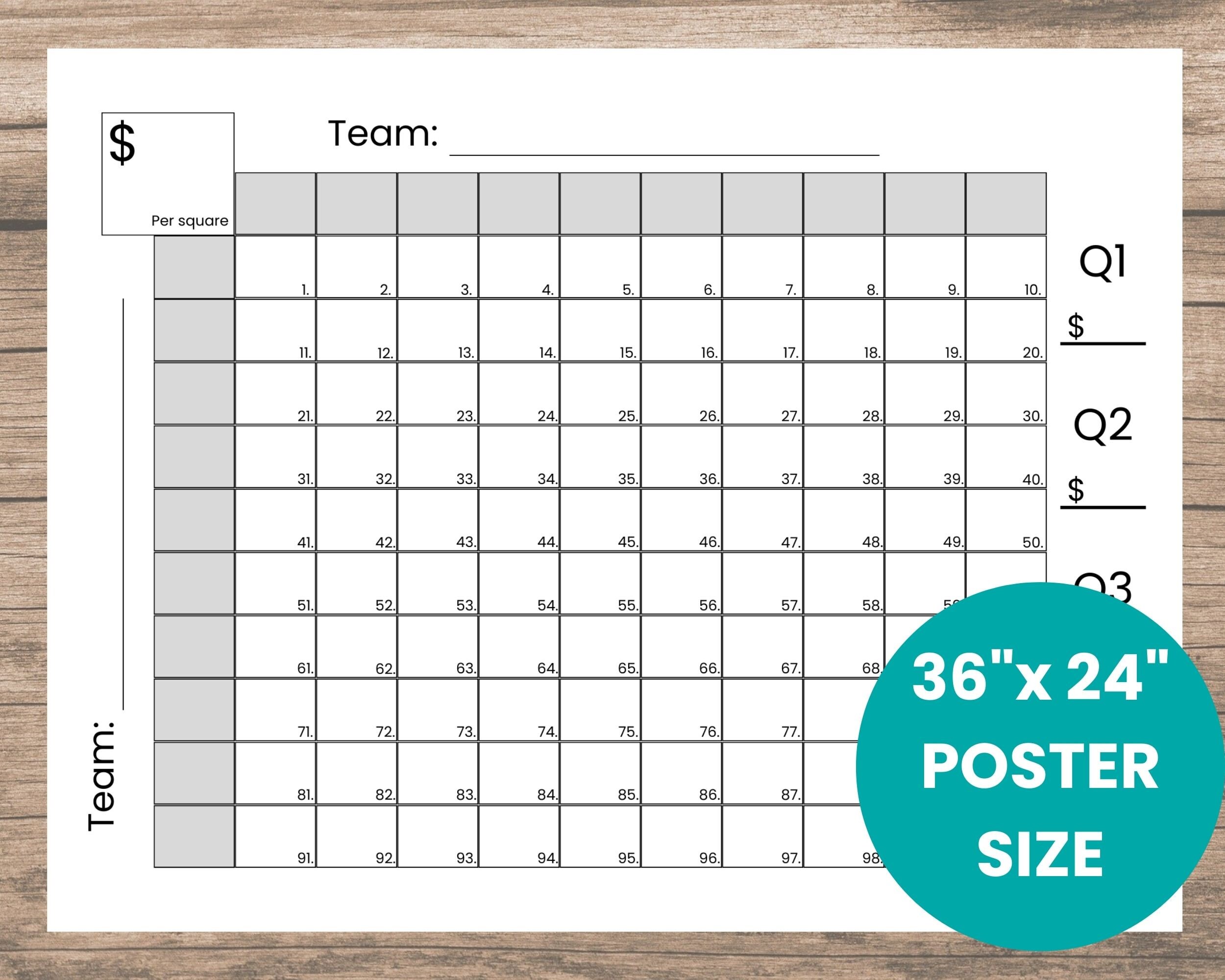 100 Squares Game Printable Poster Size 36x24 Inches Good for - Etsy ...