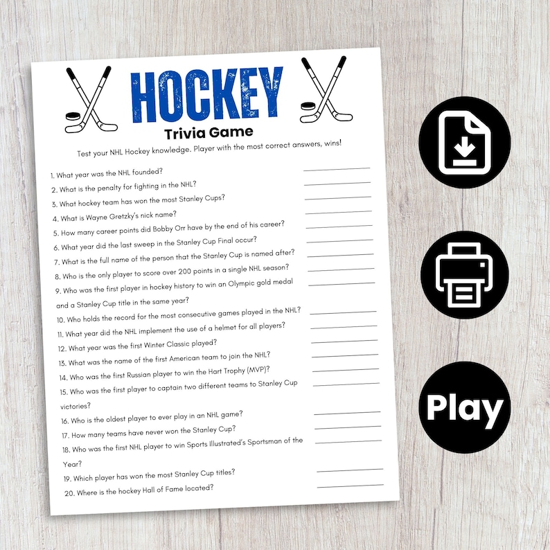 Hockey Trivia Game, Hockey Printable Game, Sports Trivia, Trivia ...