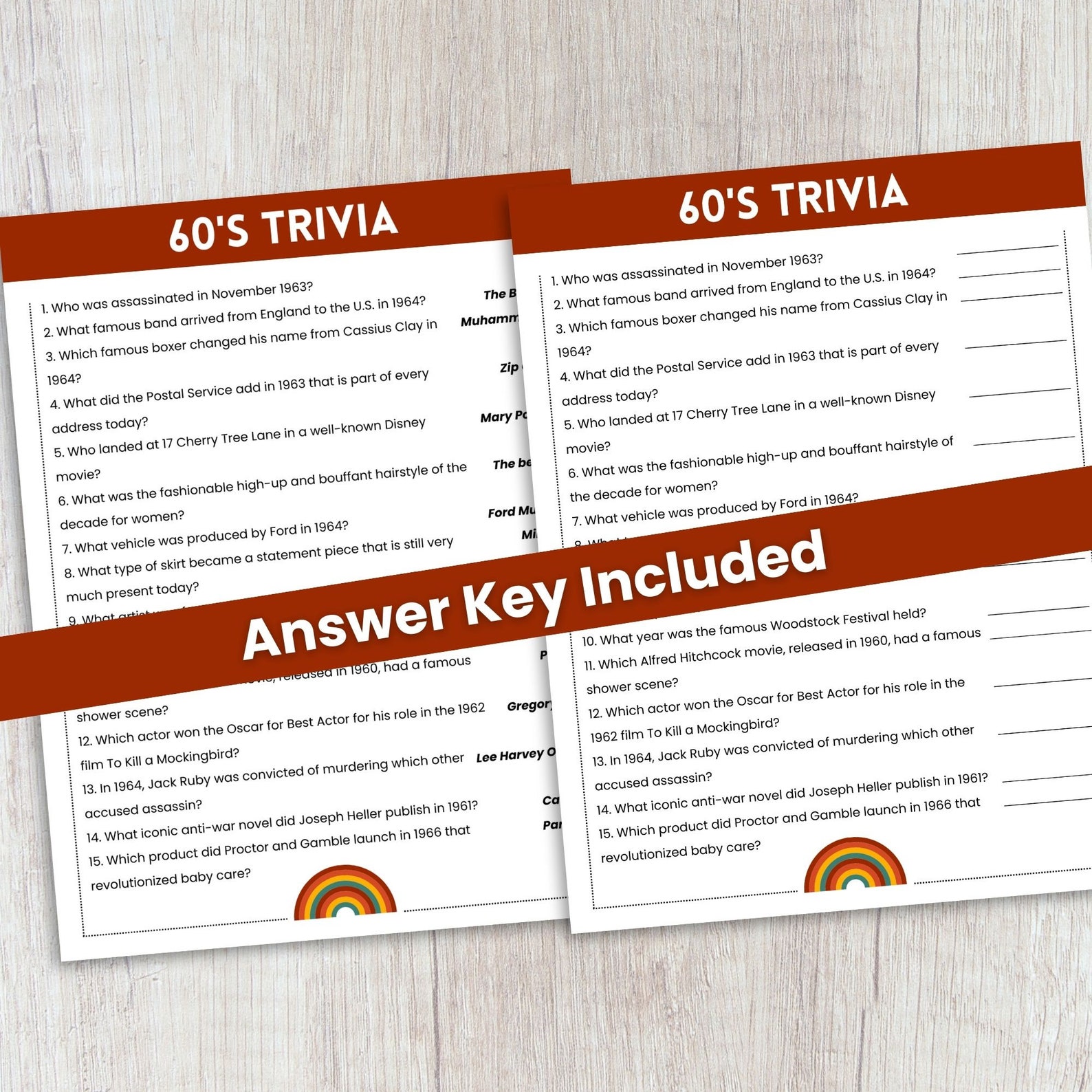 60s Trivia Game, 60s Theme Party Game, Decades Trivia, Team Building ...