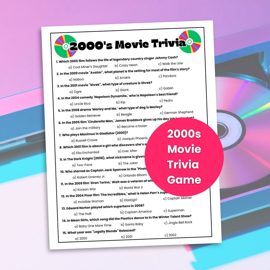 2000s Movie Trivia Multiple Choice Game, 2000s Theme Party Game, 2000s ...