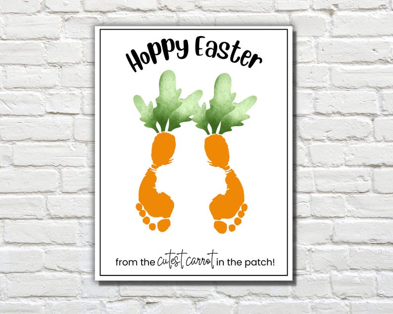 Hoppy Easter Footprint Art, Carrot Footprint Craft, Easter Footprint ...