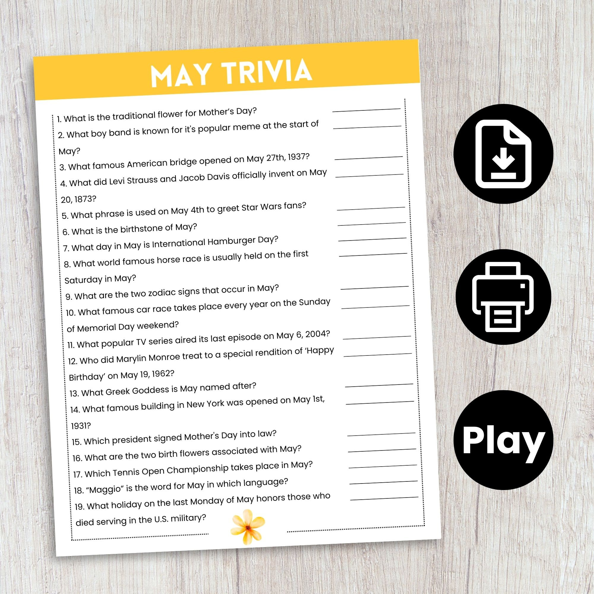 May Trivia Game, Spring Trivia Game, Trivia Questions, Trivia Game for ...