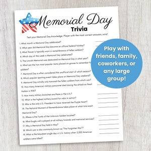 Memorial Day Trivia, Patriotic Games, Memorial Day Games, Memorial Day ...
