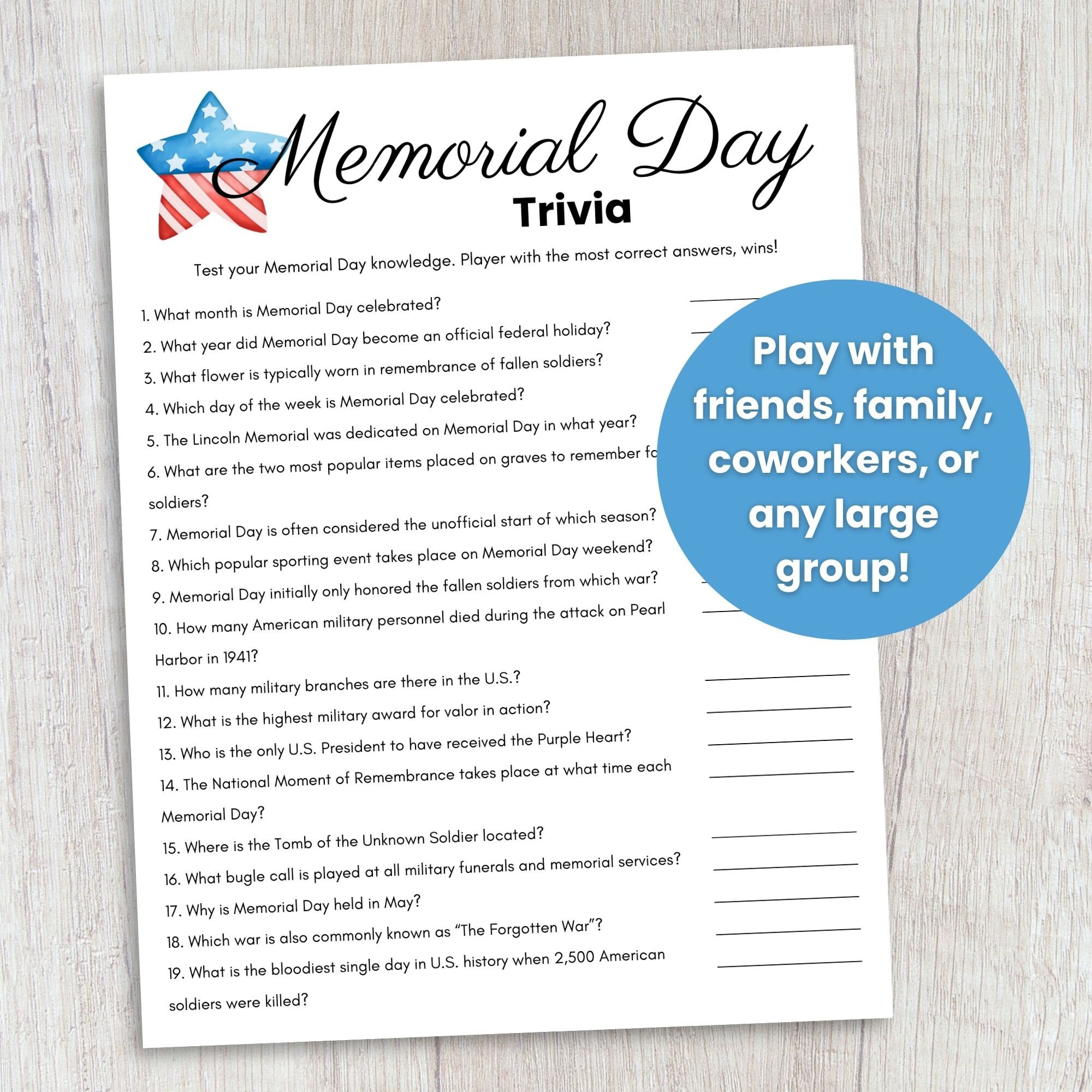 Memorial Day Trivia, Patriotic Games, Memorial Day Games, Memorial Day ...