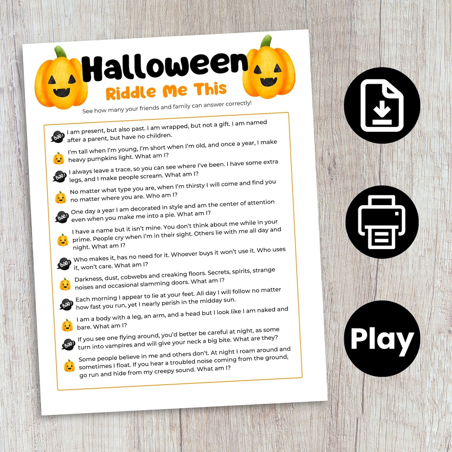 Halloween Riddle Me This Game Printable, Halloween Party Game for Kids ...