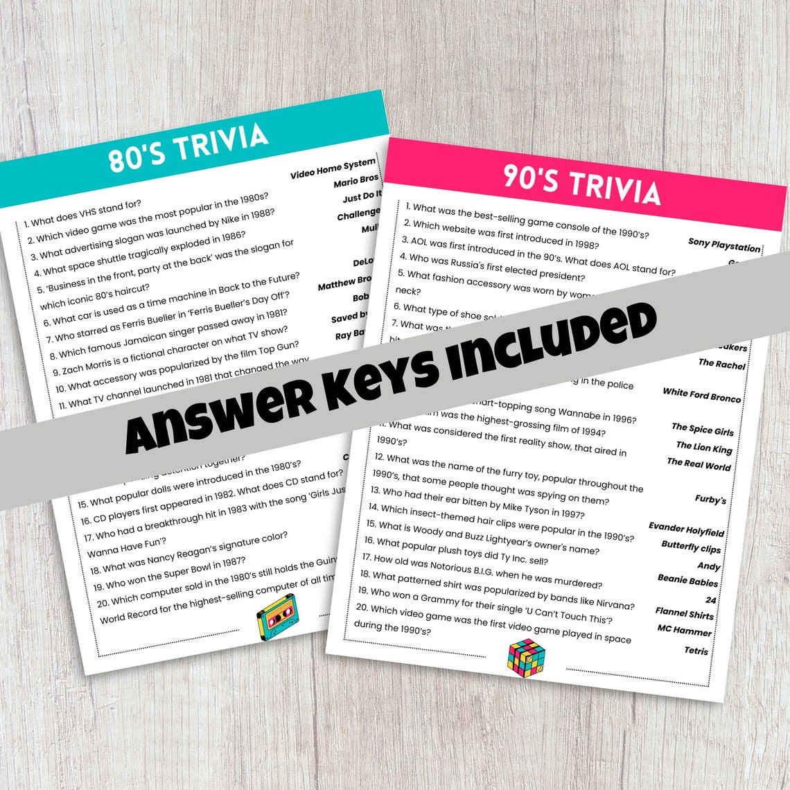 Decades Trivia Game Trivia Questions Pub Trivia (Instant Download) - Etsy