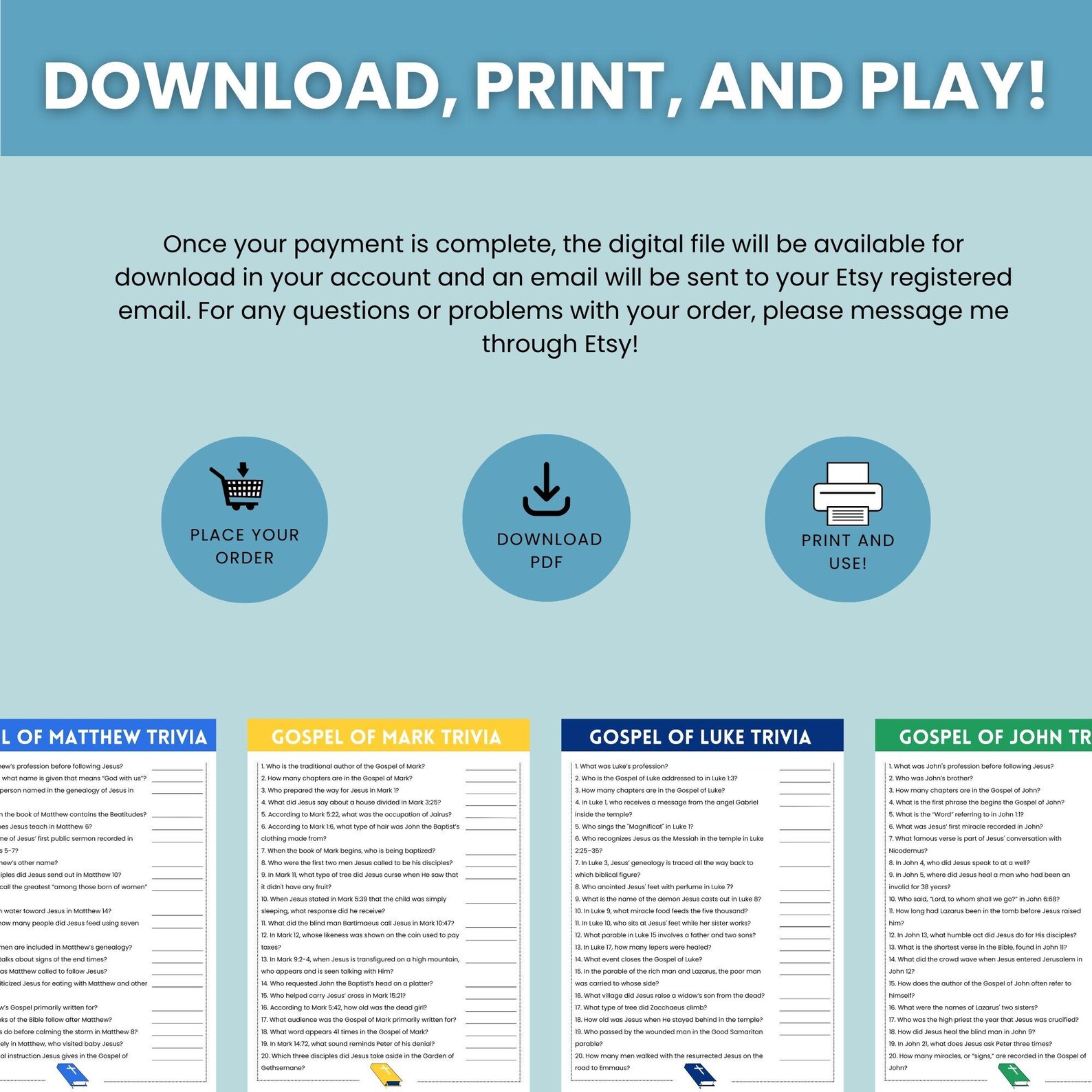 The Gospels Bible Trivia Game Bundle, Church Games, Bible Quiz, Bible ...